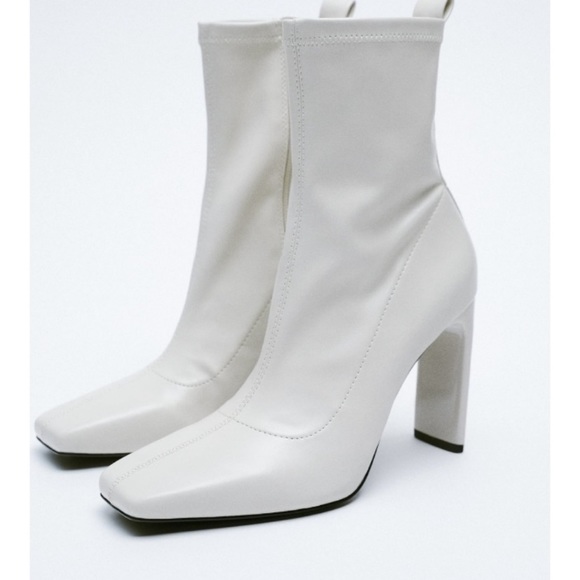 Zara | Shoes | Zara Off White Heeled Square Toe Ankle Boots | Poshmark